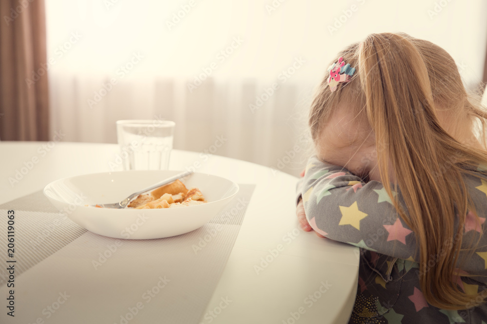 Girl Refuses To Eat Child Meal Difficultes Theme Stock Photo Adobe girl-refuses-to-eat-child-meal-difficultes-theme-stock-photo-adobe
