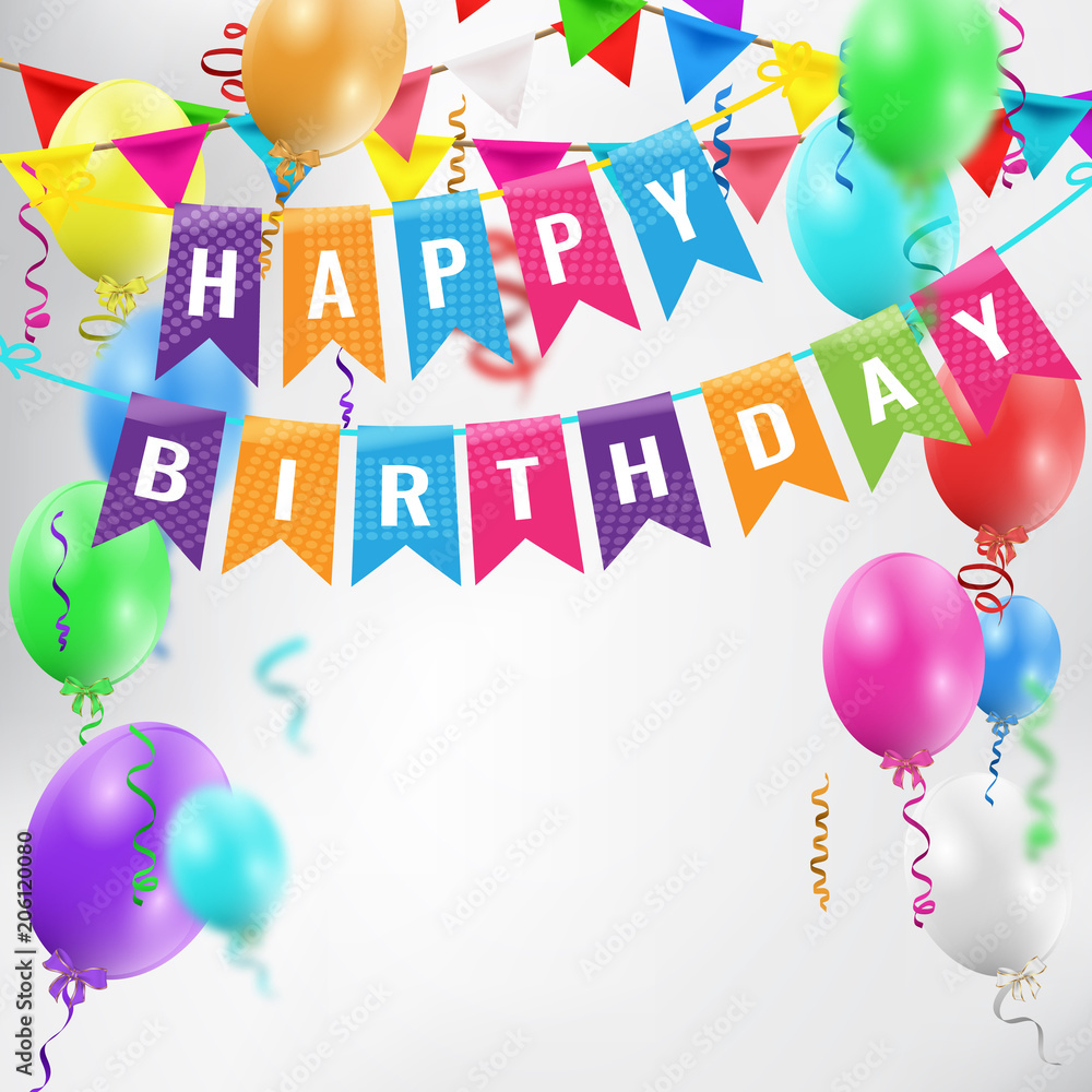 Birthday balloons template. Luxury shiny colorful balloons vector ...