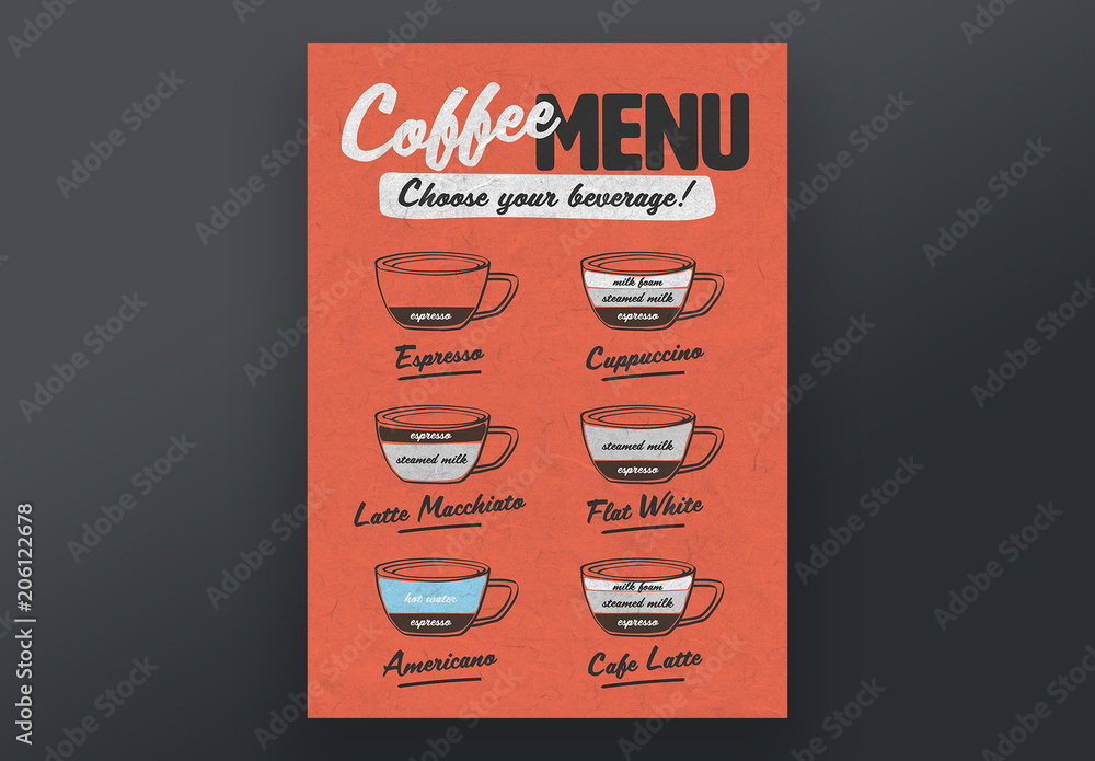 Café Poster Layout with Espresso Drink Illustrations Stock Template ...