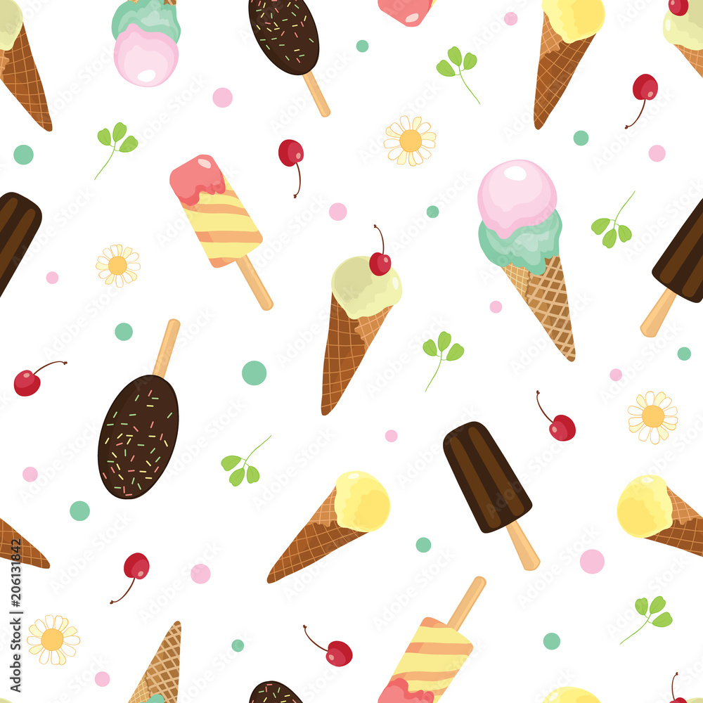 Cute ice cream and candy seamless pattern. Great for yummy summer ...
