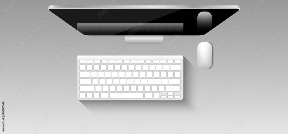 Top view mockup of graphic designer workplace, Mouse, Keyboard, Monitor ...