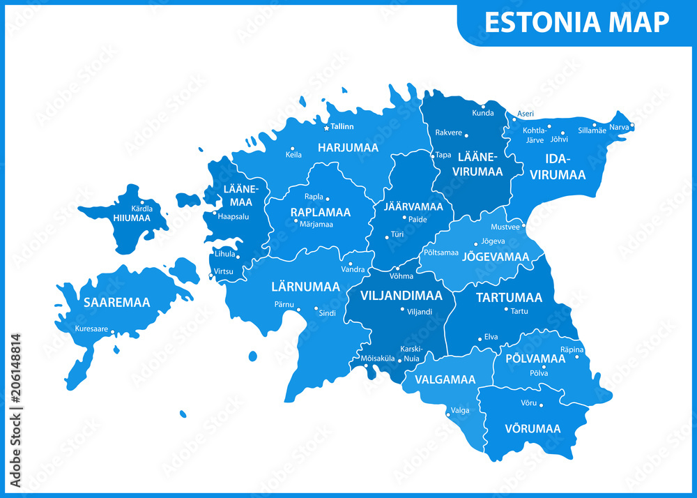 The detailed map of Estonia with regions or states and cities, capital ...