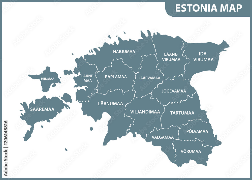 The detailed map of Estonia with regions or states. Administrative ...