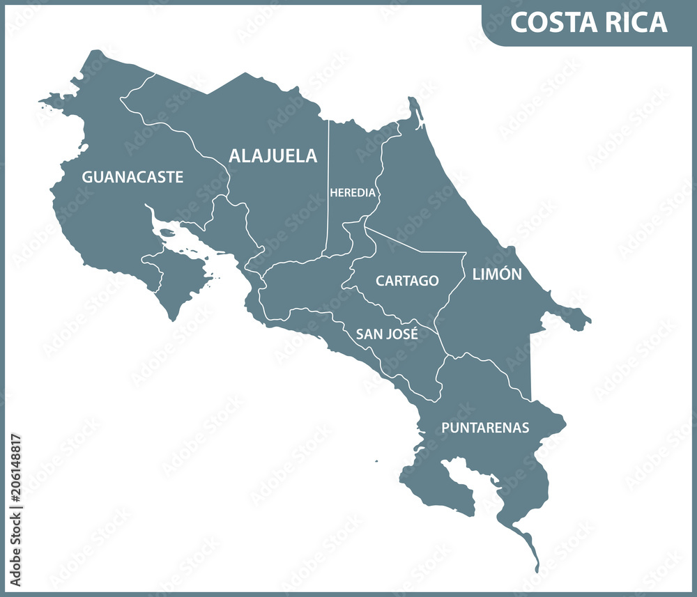 The detailed map of Costa Rica with regions or states. Administrative ...