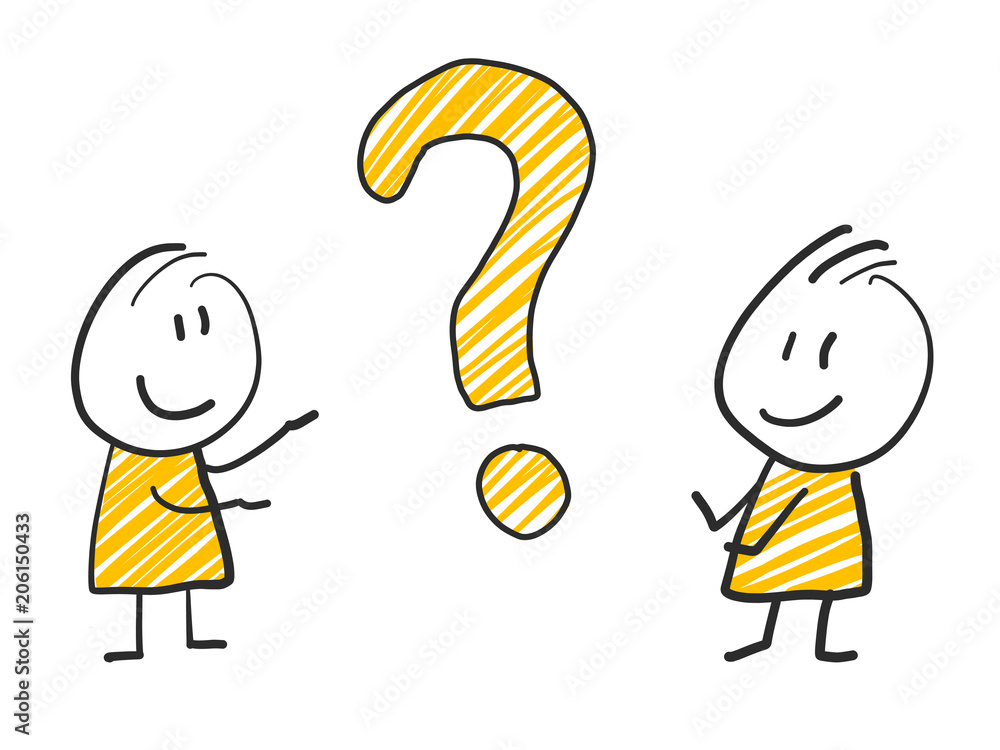 2 stick man standing and thinking expression illustration yellow ...