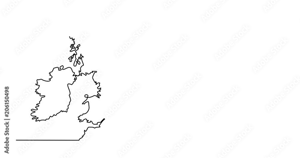 Self drawing animation of continuous line drawing - map of Britain and ...
