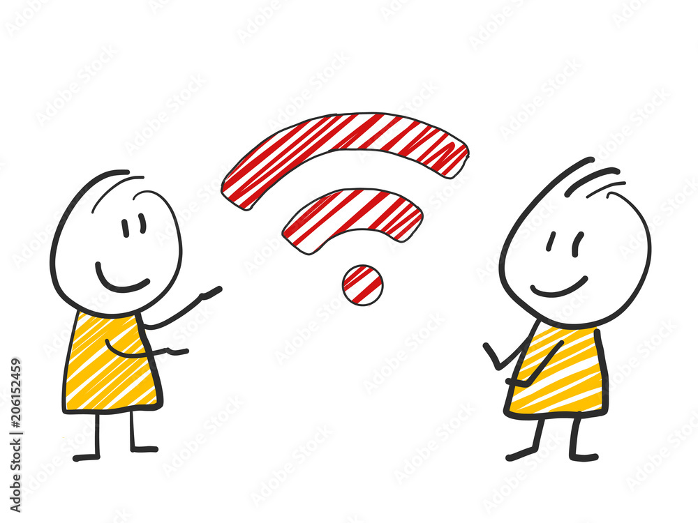 2 stick man standing and thinking expression illustration yellow wlan ...