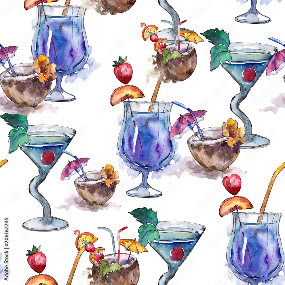Pina colada party cocktail drink. Seamless background pattern ...