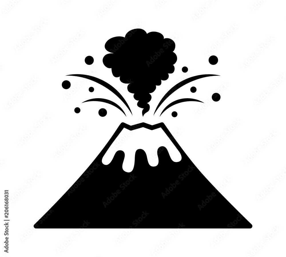 Volcano eruption with lava and smoke flat vector icon for apps and ...