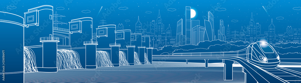 City infrastructure industrial and transportation illustration panorama ...