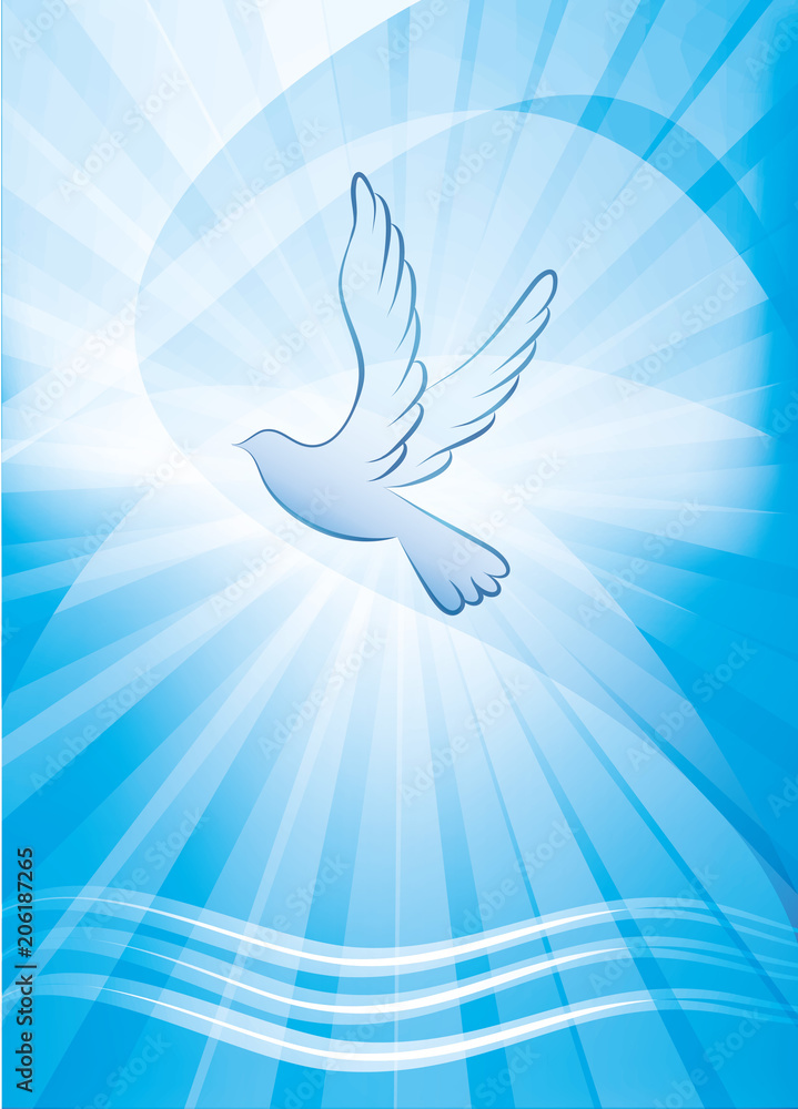 Christian baptism symbol with dove and waves of water. Religious sign ...