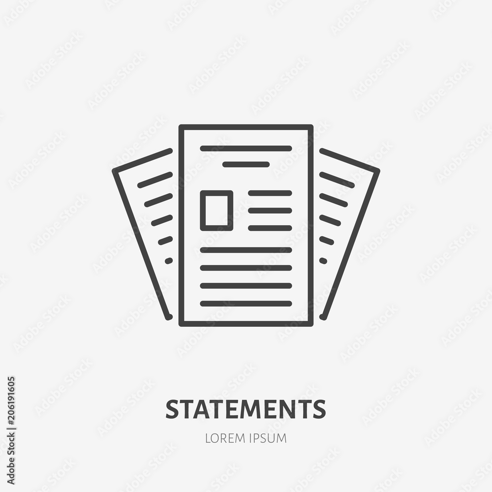 Statement flat line icon. Paper documents sign. Thin linear logo for ...