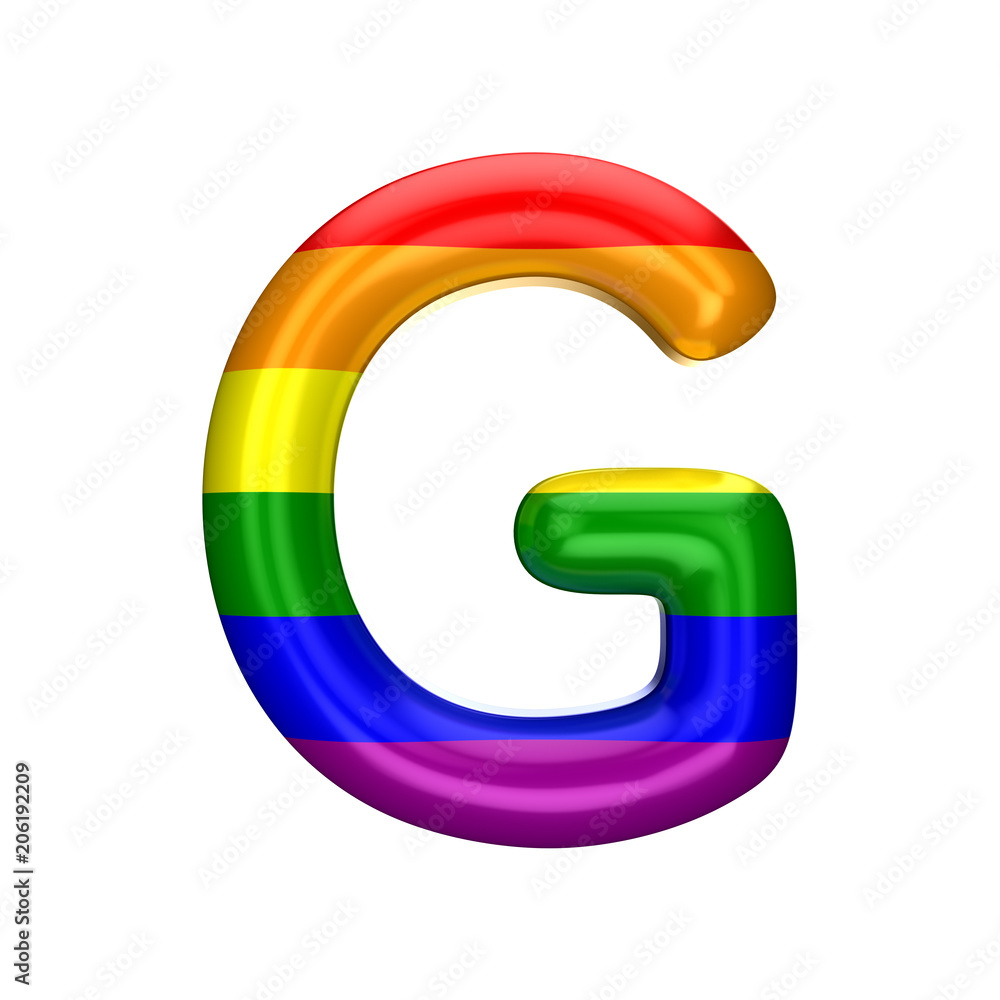 Letter G gay pride rainbow flag alphabet. LGBT font. 3D Rendering Stock ...