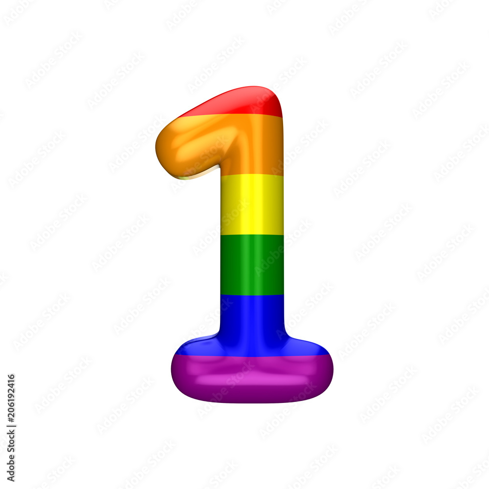 Number 1 gay pride rainbow flag alphabet. LGBT font. 3D Rendering Stock ...
