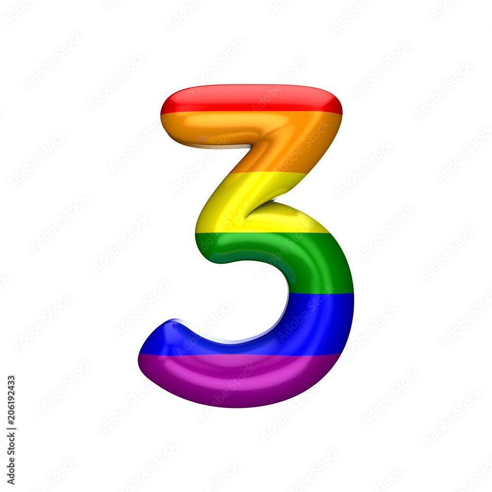 Number 3 Gay Pride Rainbow Flag Alphabet Lgbt Font 3d Rendering Stock