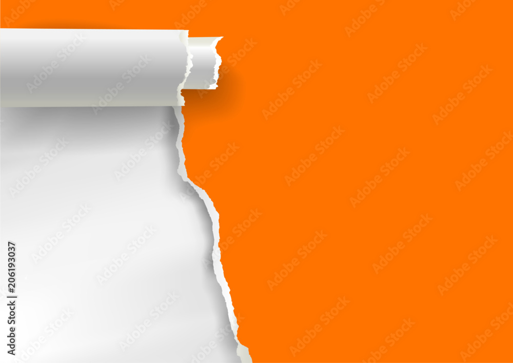 Vetor de Orange ripped paper background, banner template. Illustration ...