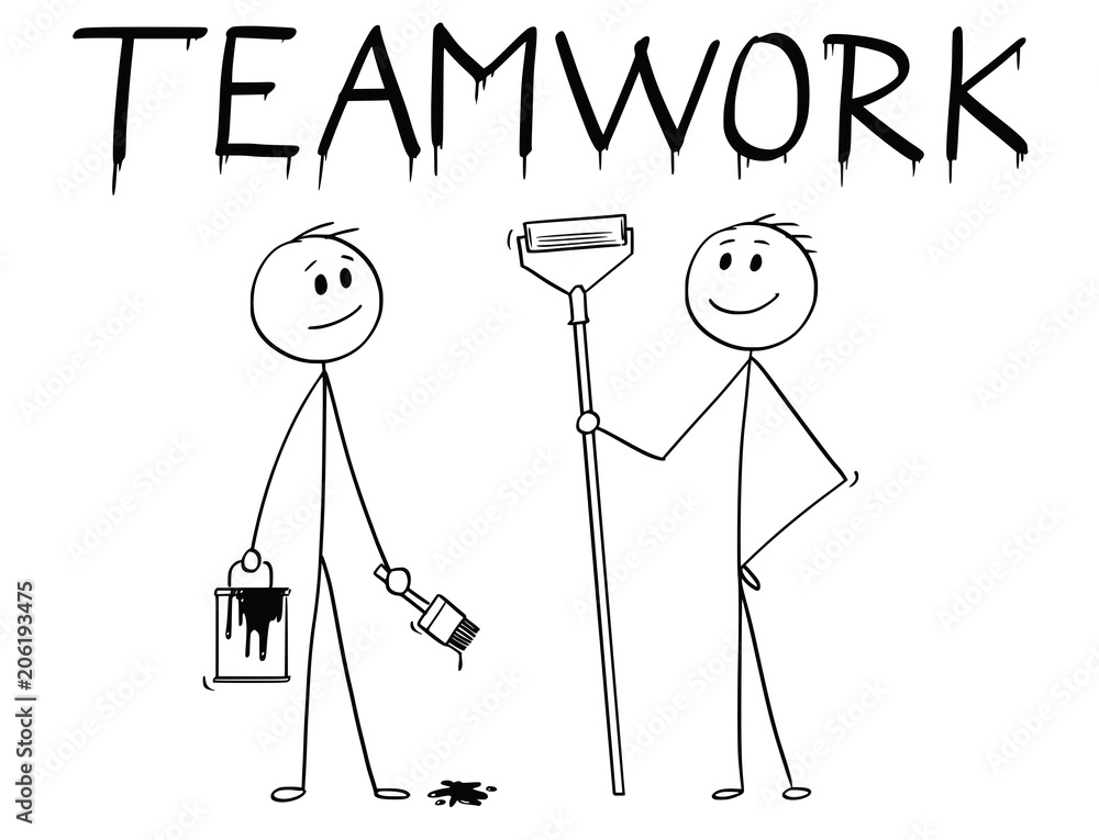 Cartoon stick man drawing conceptual illustration of two businessmen ...