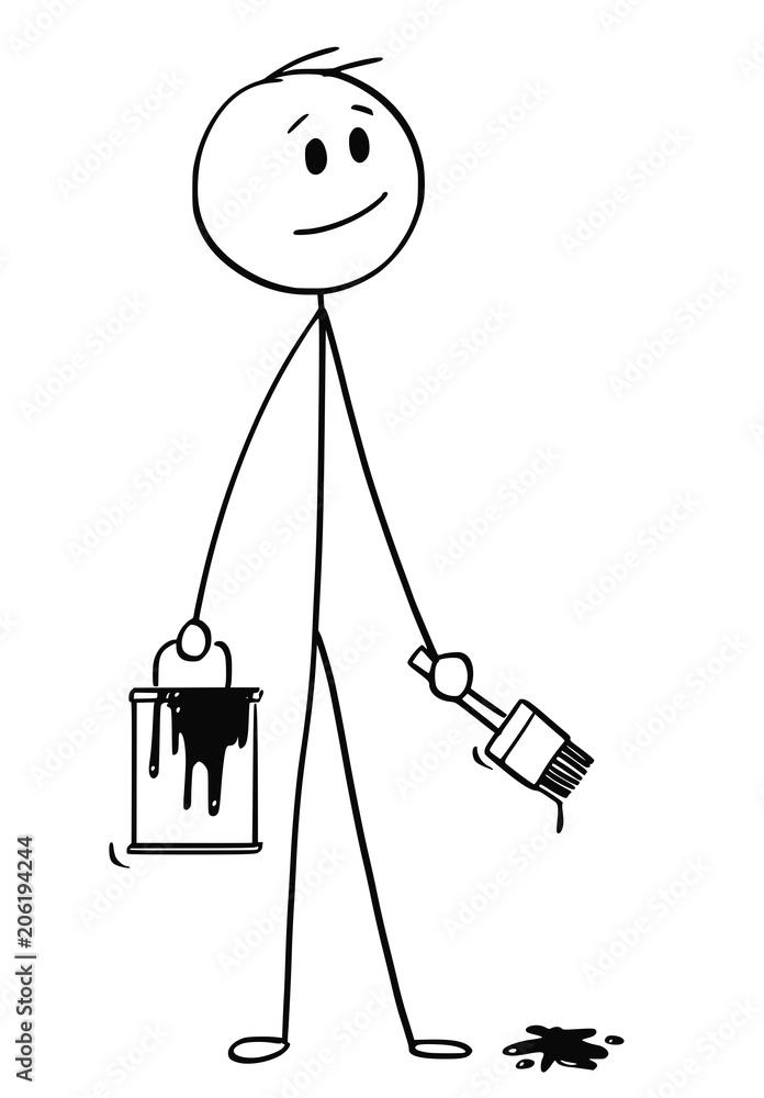 Cartoon stick man drawing conceptual illustration of smiling ...
