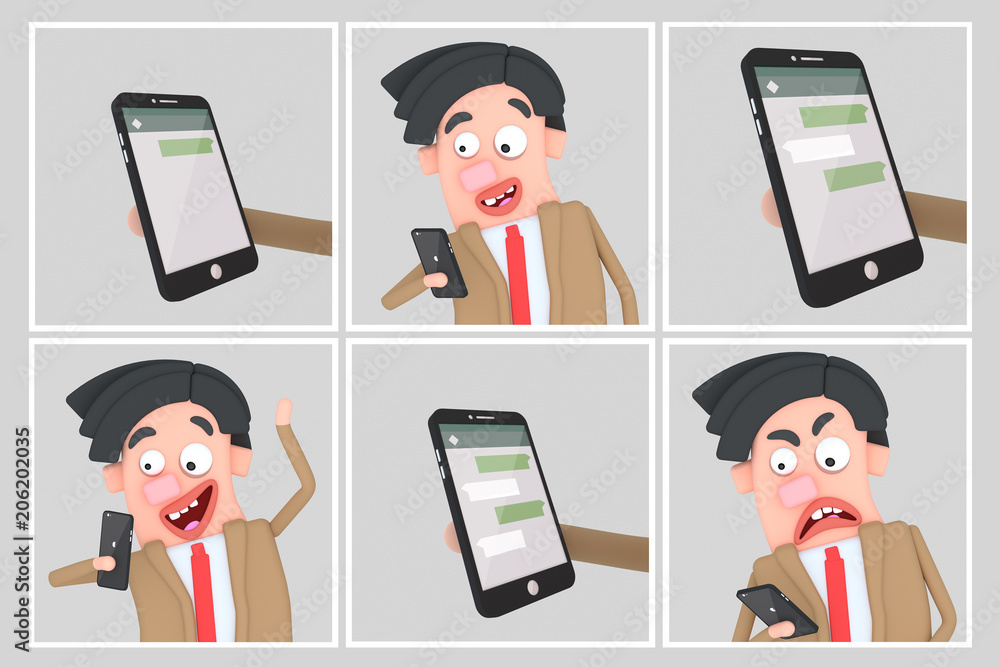 Man receiving chat messages comic Isolate. Easy automatic vectorization ...