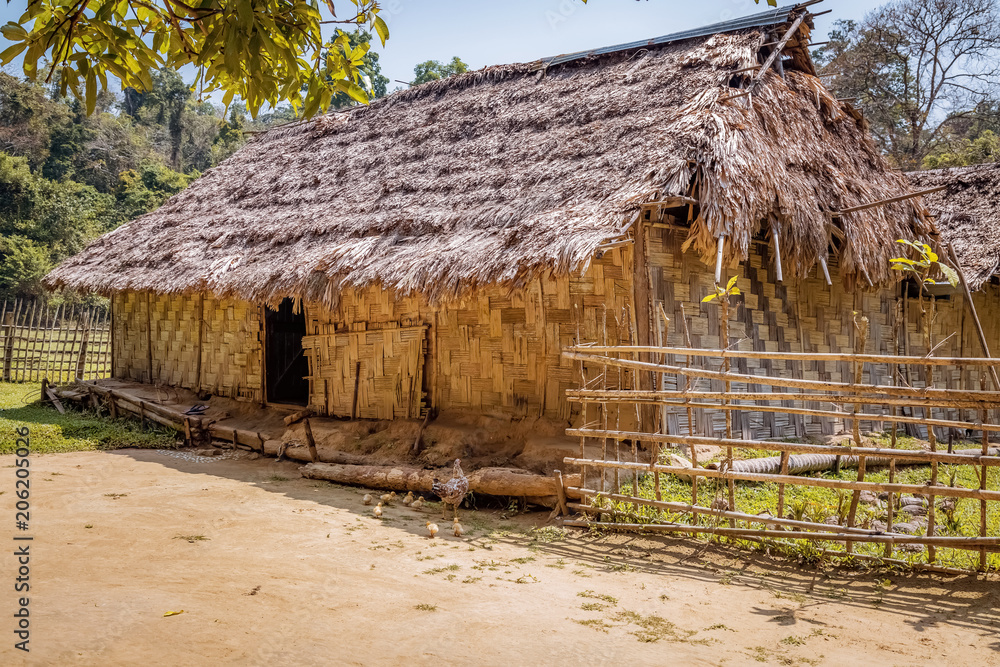 Indian village house made of dry coconut leaf with thatched roof at ...