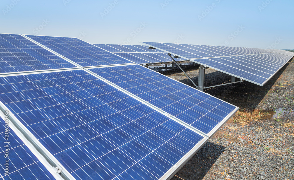 Close up rows array of polycrystalline silicon solar cells or ...