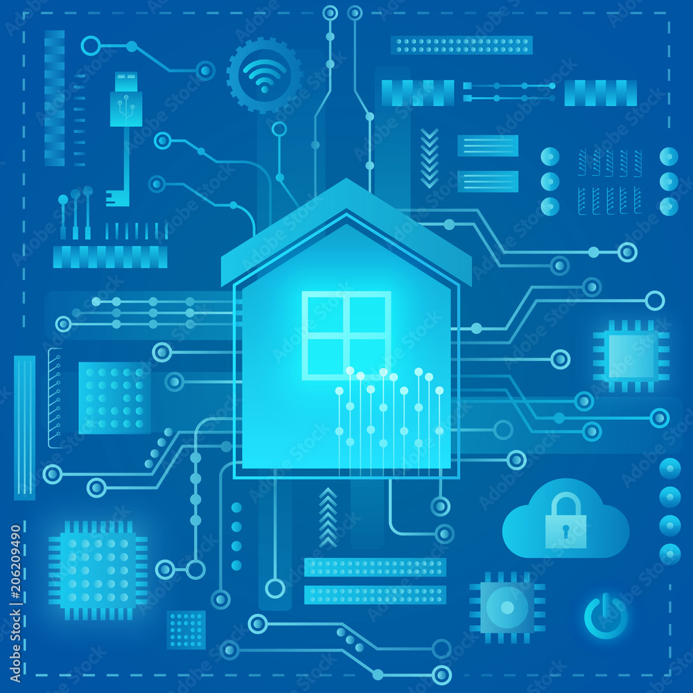 Smart home modern absract light style concept. Smart home in microchip ...