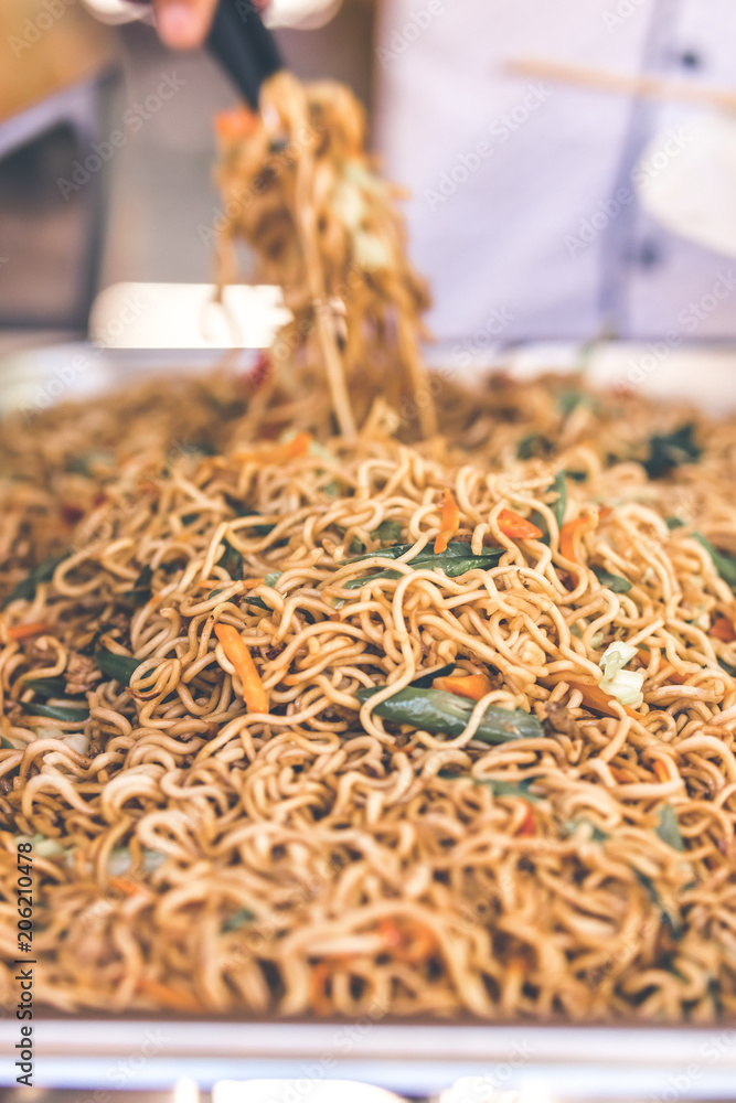 Indonesian food, mie goreng ayam, fried noodles with chicken. Bali ...