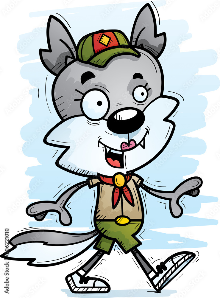 Cartoon Female Wolf Scout Walking Stock Vector | Adobe Stock