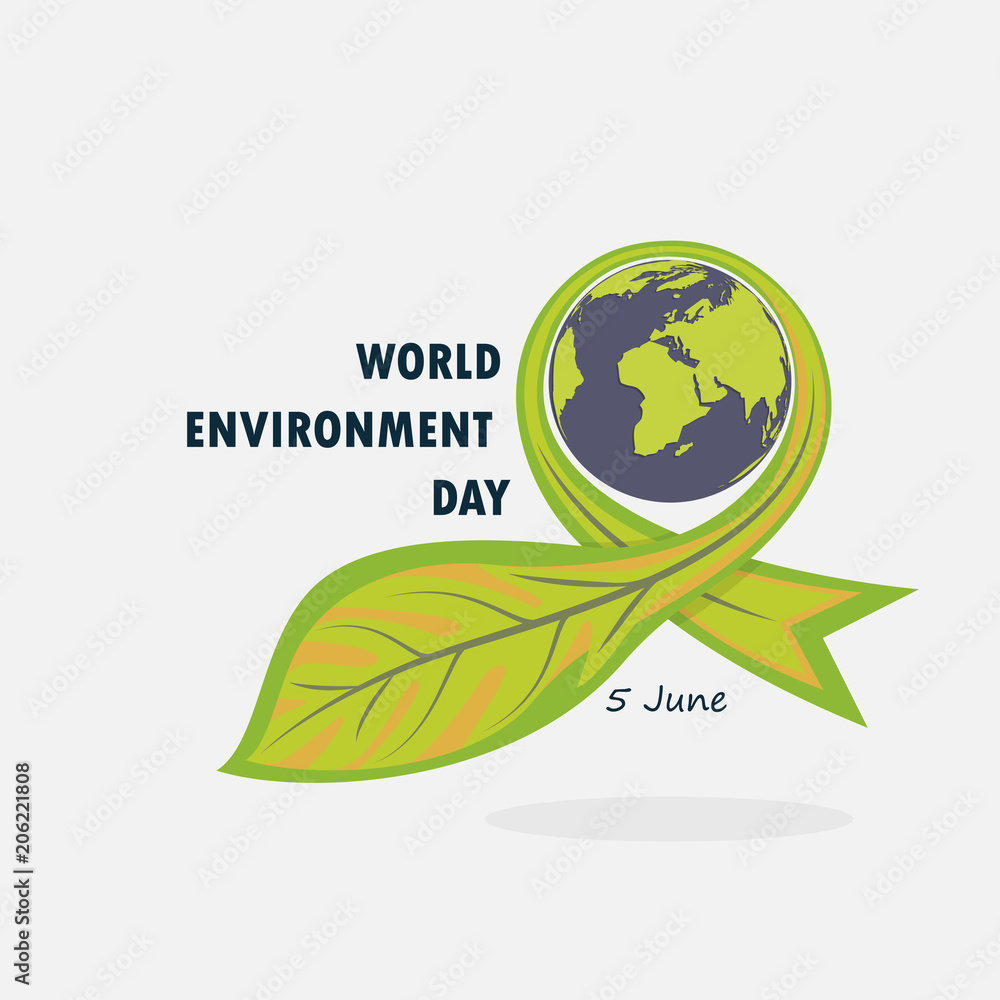Vetor de Globe and Leaf sign. World Environment day concept vector logo ...