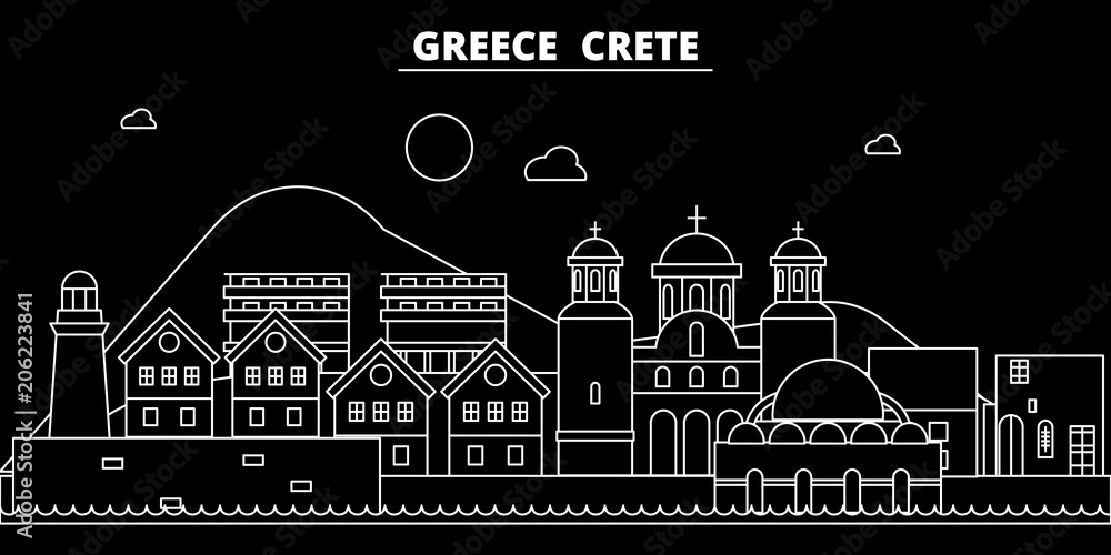 Crete silhouette skyline. Greece - Crete vector city, greek linear ...