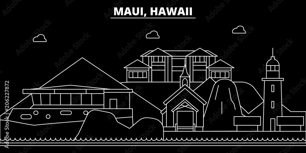 Maui silhouette skyline. USA - Maui vector city, american linear ...