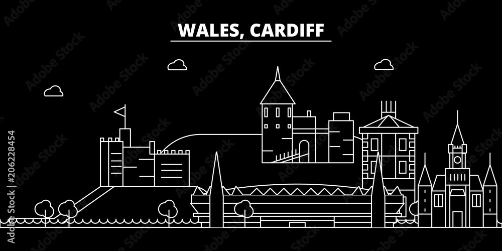 Cardiff silhouette skyline. Wales - Cardiff vector city, welsh linear ...