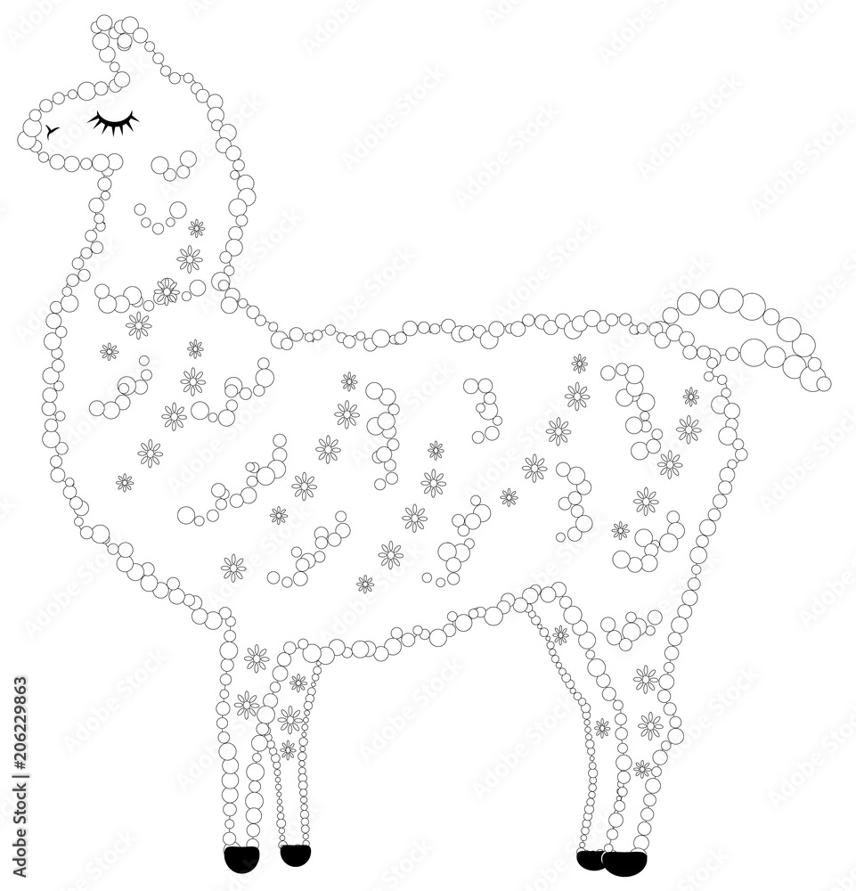 Coloring page of cartoon lama. Vector illustration, coloring book for ...