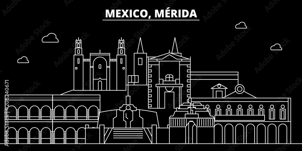 Merida silhouette skyline. Mexico - M rida vector city, mexican linear ...