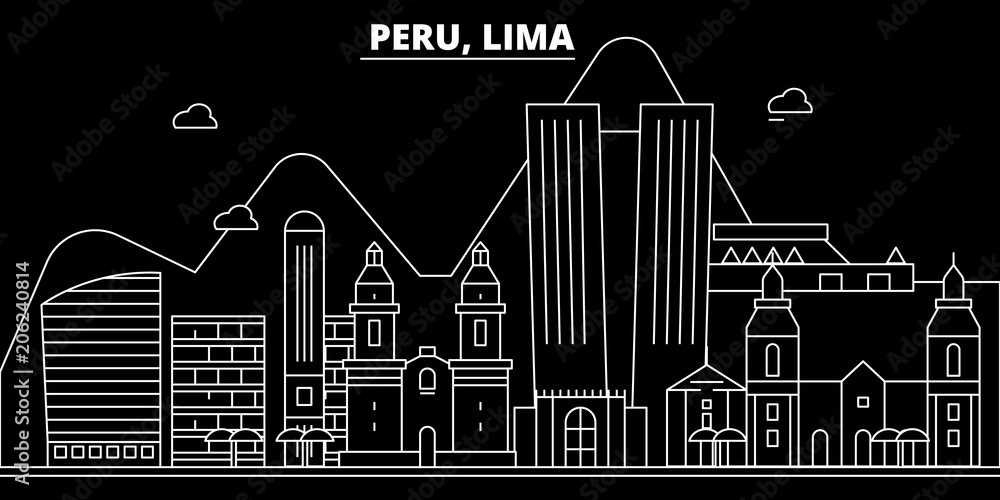 Peru silhouette skyline, vector, city, peruvian linear architecture ...