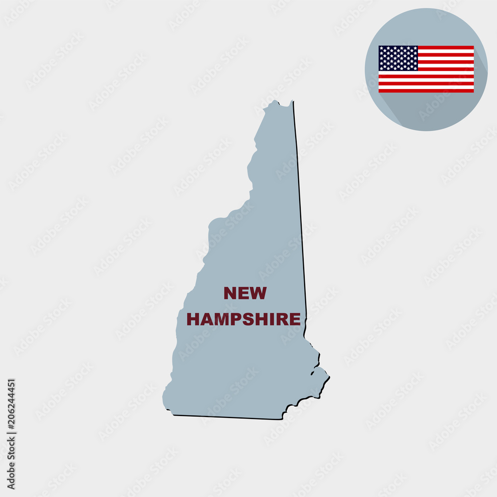 Map of the U.S. state of New Hampshire on a grey background. Ame Stock ...