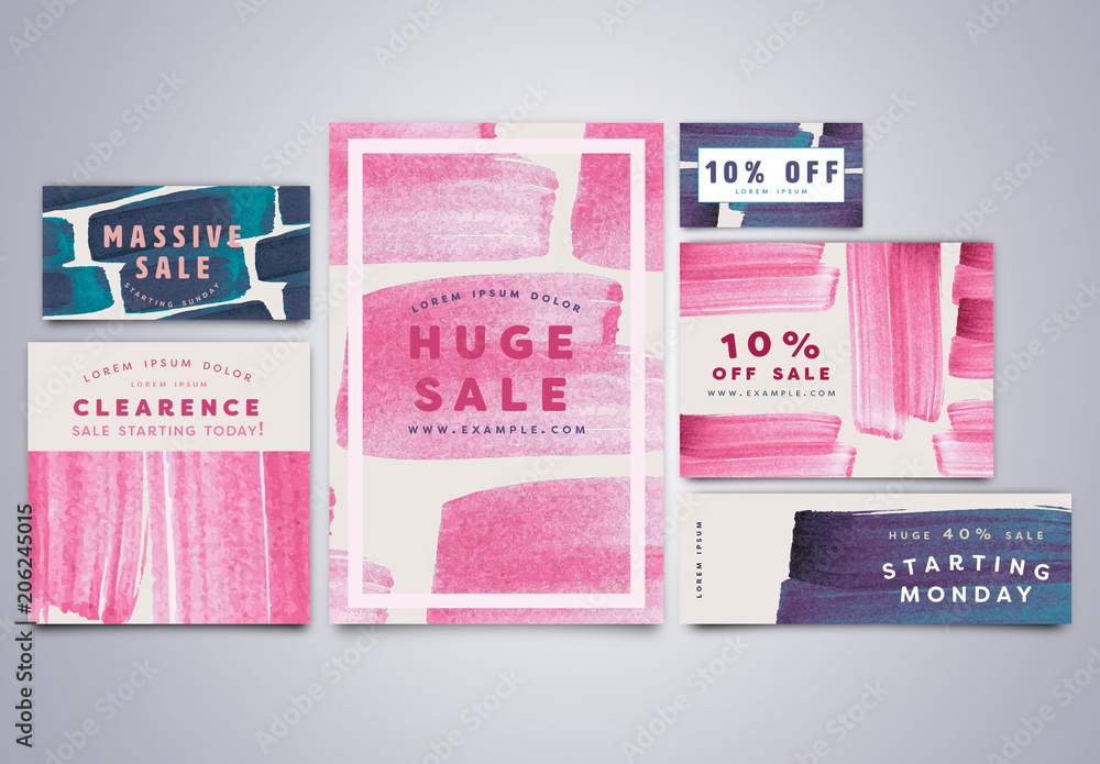 Social Media Post Layouts with Watercolor Brush Stroke Elements Stock ...