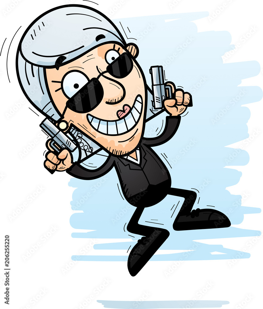 Cartoon Senior Agent Jumping Stock Vector | Adobe Stock