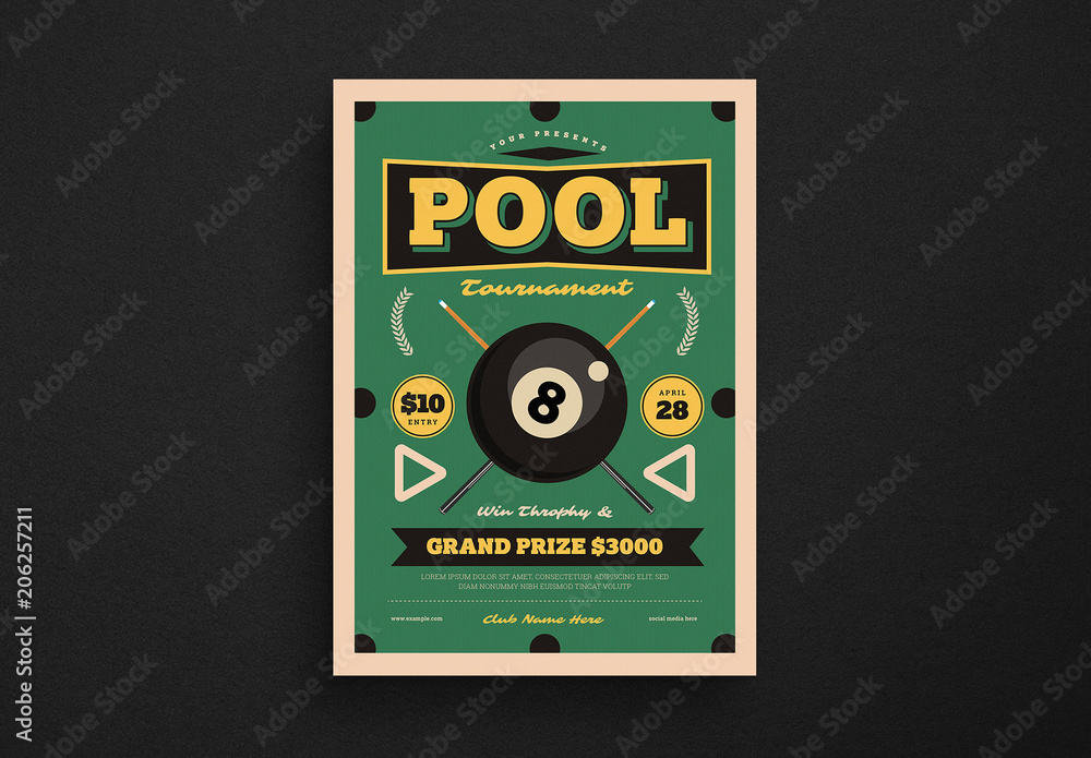 Pool Tournament Event Flyer Layout Stock Template | Adobe Stock