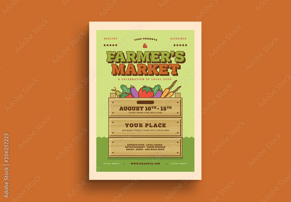 Farmer's Market Event Flyer Layout Stock Template | Adobe Stock