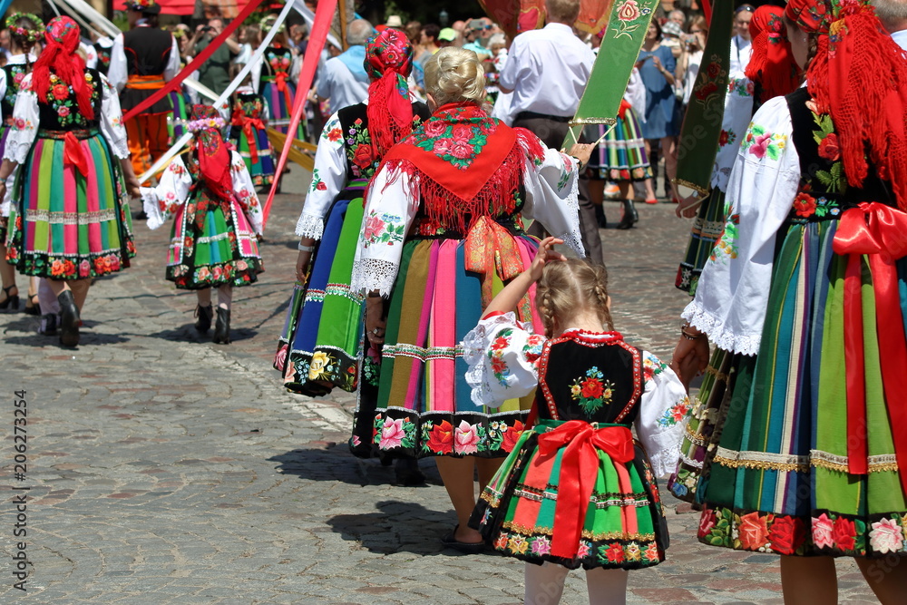 Poster Local people in traditional folk costumes from Lowicz region in ...