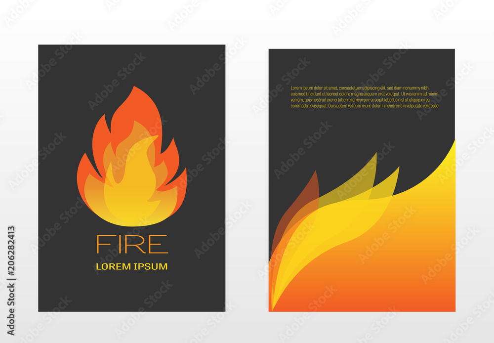 Fire icon logo visual identity. A4 brochure design template vector ...