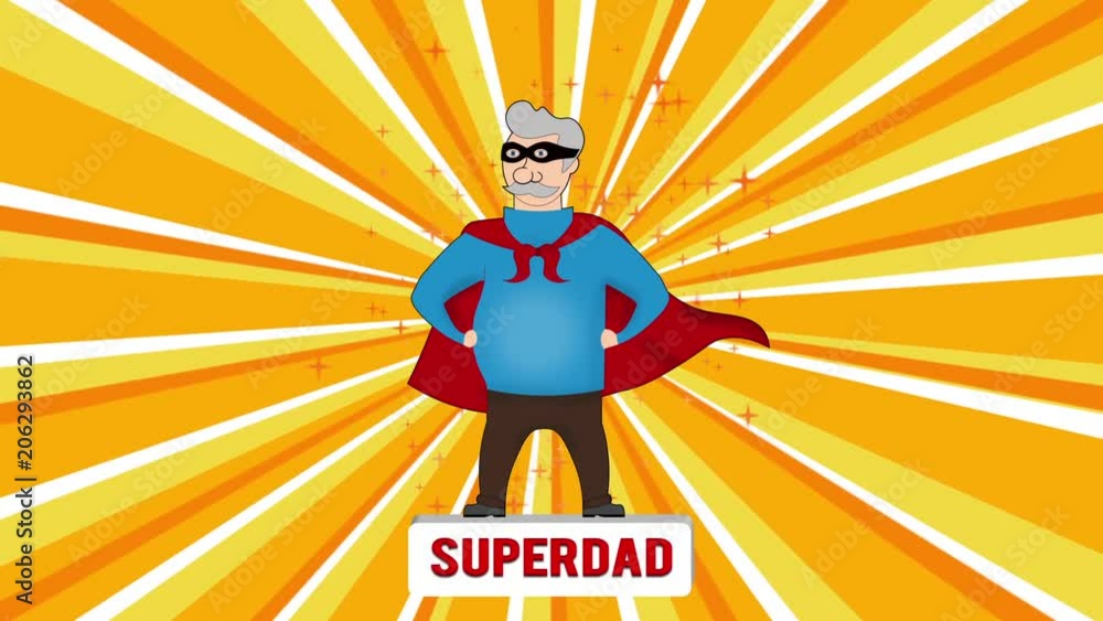 Super dad hero in superhero costume Father Day cartoon on comic book ...