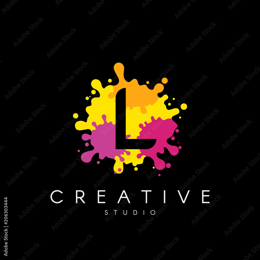 Letter L logo at colorful paint splash background. Stock Vector | Adobe ...