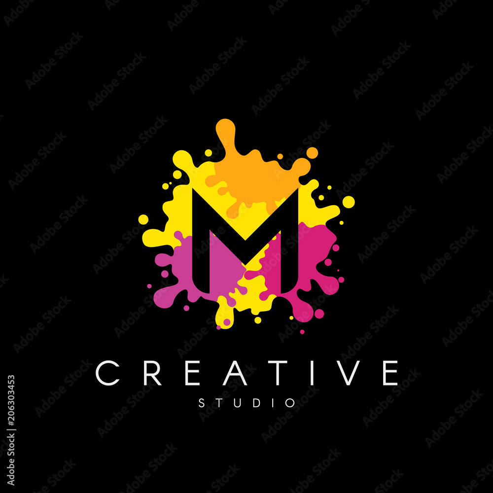 Letter M logo at colorful paint splash background. Stock Vector | Adobe ...