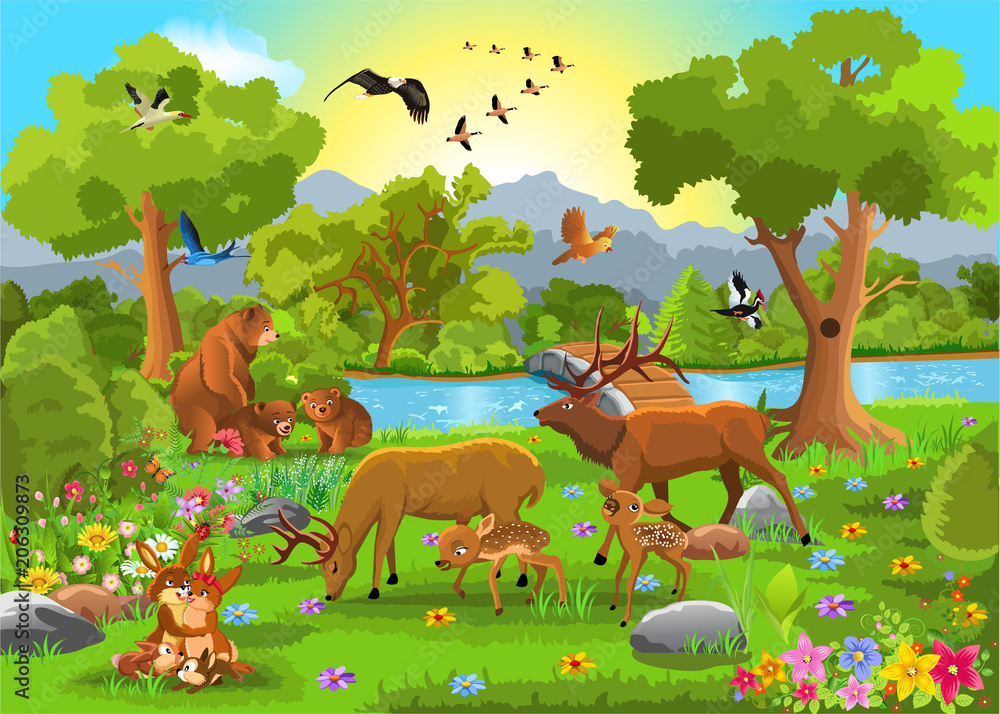 cartoon families of wild animals living in peace together Stock Vector ...