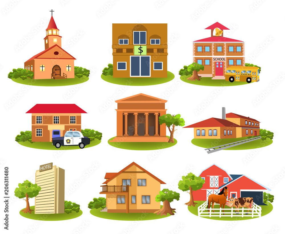 vector collection of various buildings and places Stock Vector | Adobe ...