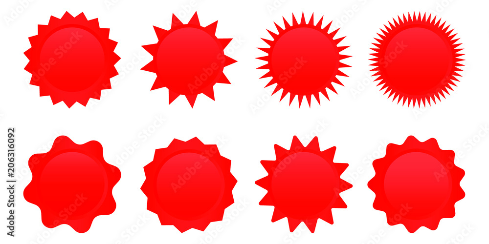 Set of red sale star tag, retro blank starburst, sunburst badges ...