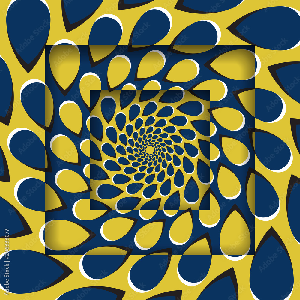 Moving square frames with a circular spiral pattern. Optical illusion ...