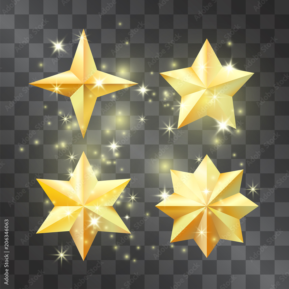 Decorative trophy tin vector stars, metallic prizes with shining ...
